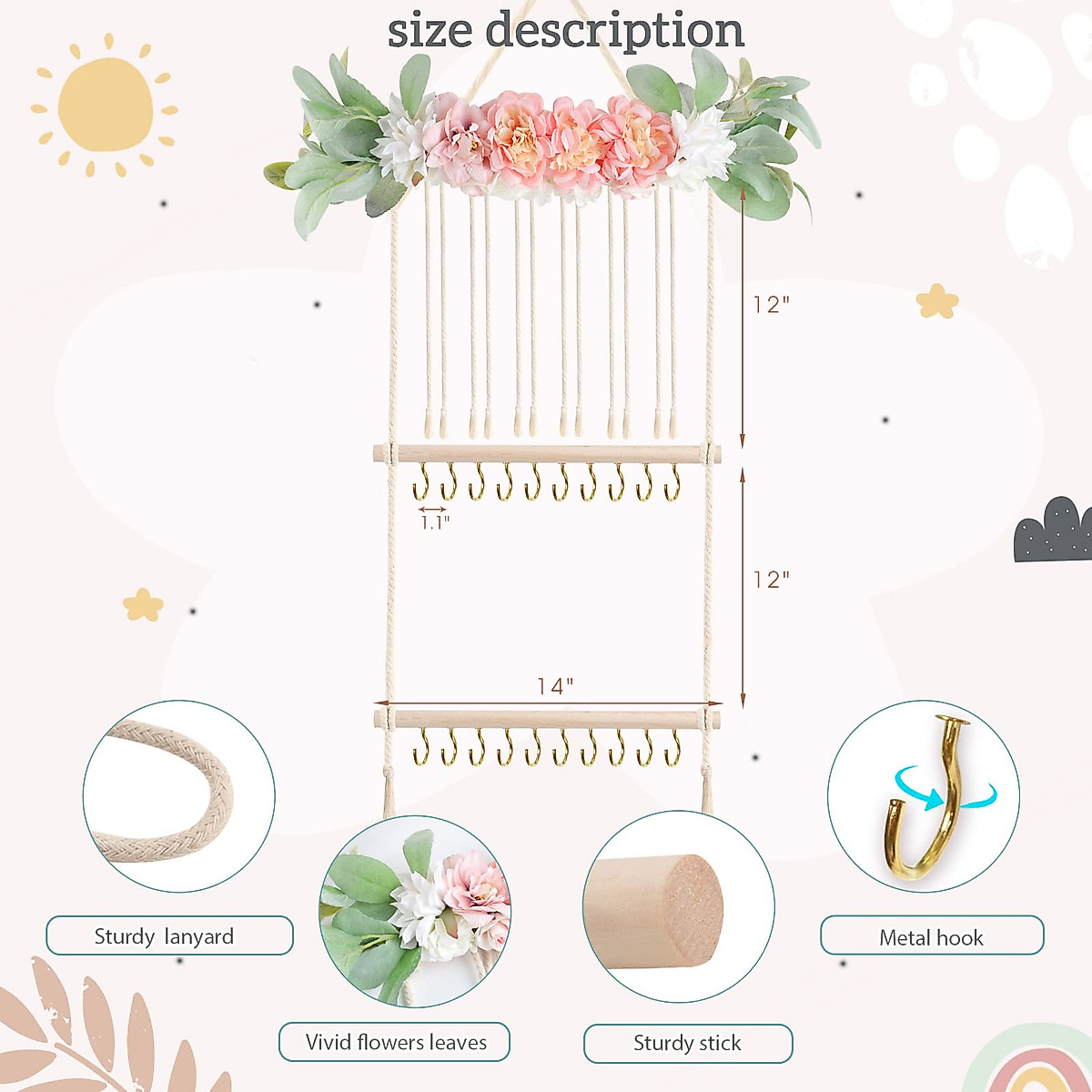 POVETIRE Headband Holder Hair Bows Organizer for Girls, Hair Accessories Display Storage Wall Hanging Decor for Baby Nursery Toddler Girls Room