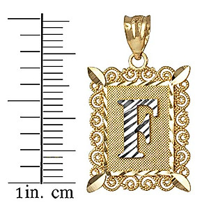 LA BLINGZ 14K Yellow Gold Filigree Alphabet Initial Letter F DC Pendant (S/L) (Large)