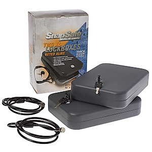 SnapSafe Portable Lock Box for Guns and Valuables, 2 Pack - Includes 2 Lock Boxes (Keyed Alike), 4 Keys, Patented Security Cable - An Ideal Car Gun Safe, TSA Gun Case - XL, Black, 10 x 7 x 2 Inches