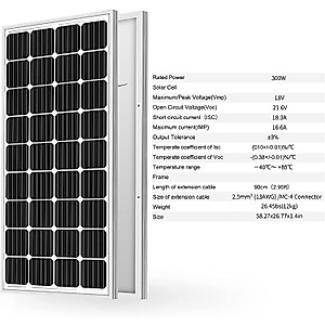 ECO-Baeerss 300 Watt Solar Panel,12/24 Volt High Efficiency Monocrystalline Solar Panel for RV Marine Rooftop Farm Battery and Other Off Grid Applications