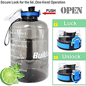 QuiFit Motivational 128 oz Water Bottle with Infuser - Times to Drink, BPA Free - Large Sports Bottle (Grey, 1 Gallon)