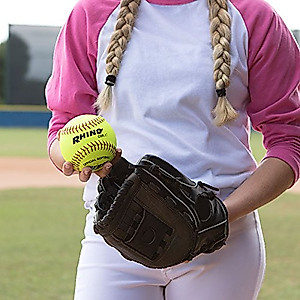 Champion Sports 12" Leather Cover Softballs - Poly Core - Medium Compression - NFHS Approved - Raised Seams - Optic Yellow - Pack of 12