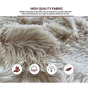 LAMBZY White Brown Tips Faux Fur Rug 3’6”x5’6” Bedroom Wool Rug Soft Hypoallergenic Carpet Large Silky Shag Area Rug Washable Rug Soft Furry Rug Luxury Rug for Home Decor Sofa Living Room Kids Room