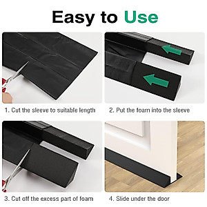 Lewondr Door Draft Stopper 36 Inch Under Door Draft Noise Blocker Waterproof Cuttable Triangle Strong Adhesive Weather Stripping Door Seal Under Door for Reduce Dust Air Door Sweep, Black