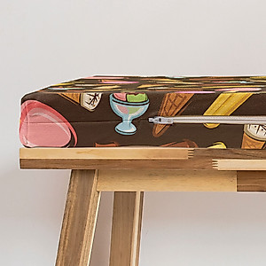 Lunarable Ice Cream Bench Pad, Yummy Summer Desserts Fruity Toppings Chocolate Flavor Sundae Ice Lolly Cartoon, Standard Size HR Foam Cushion with Decorative Fabric Cover, 45" x 15" x 2", Multicolor