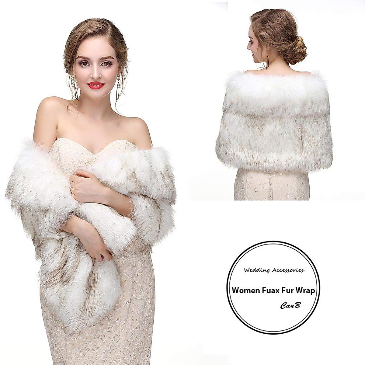CanB Women's 1920s Faux Fur Shawl Bridal Wedding Fur Wraps and Bolero Shrug Faux Mink Stole for Women and Girls…