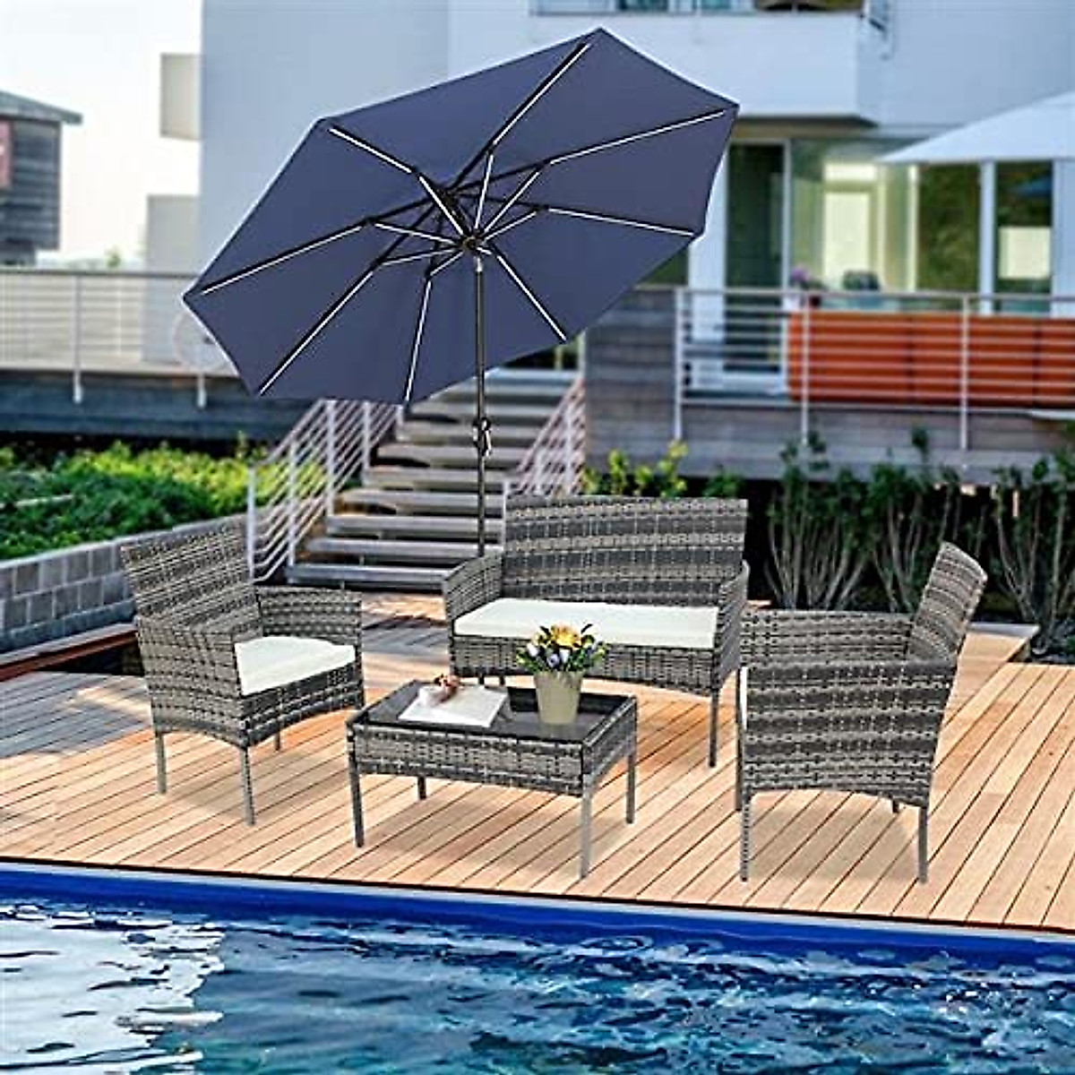 SAWQF Three Colors Patio Furniture Set Outdoor Living Room Balcony Rattan Furniture Four-Piece-Brown Outdoor Furniture (Color : E)