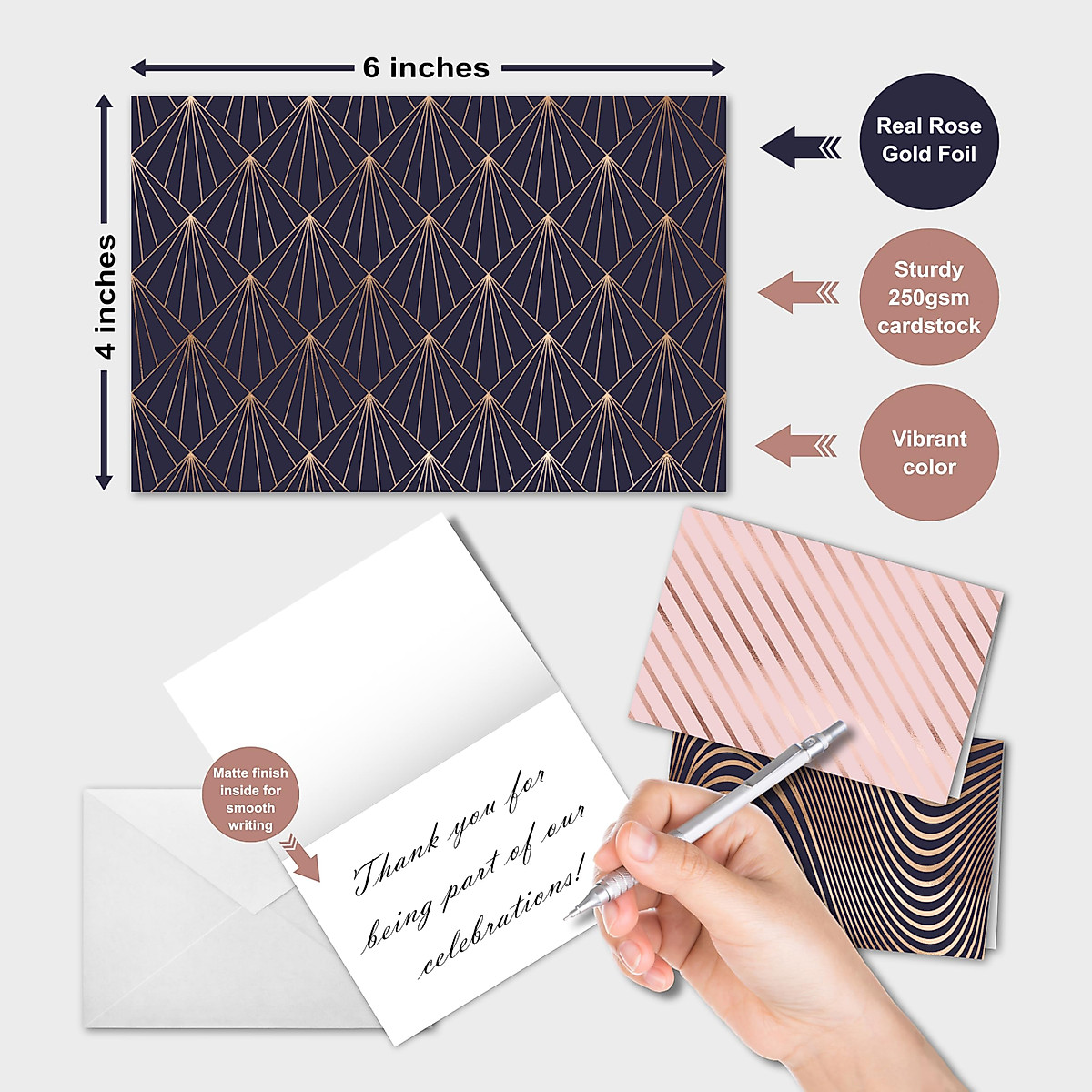 50-Pack Assorted Greeting Cards: 4x6’’ Blank Note Cards with Envelopes and Matching Stickers - Featuring 10 Unique Designs for Various Occasions Such as Thank You, Birthday, Business, and More