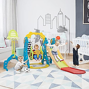 5 in 1 Kids Slide for Toddlers Age 1-3, Slide and Swing Set for Children Baby Indoor Outdoor, Playsets Playground Sets for Backyards Plastic