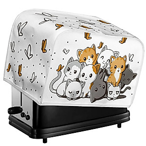 Bulopur Cartoon Cute Cats Printed 2 Slice Toaster Cover Toaster Storage Bag Microwave Toaster Oven Cover, Stain Resistant, Washable & Waterproof