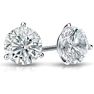 Diamond Wish IGI Certified 4 Carat Lab Grown Diamond Round Stud Earrings for Women in 14k White Gold (H-I, VS1-VS2, cttw) 3-Prong Martini Screw Back