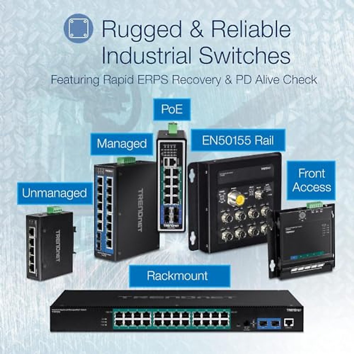 TRENDnet 5-Port Industrial Unmanaged Fast Ethernet DIN-Rail Switch, 5 x Fast Ethernet Ports, IP30, Operating Temperature Range of -40° – 75°C (-40° – 167°F), Lifetime Protection, Black, TI-E50