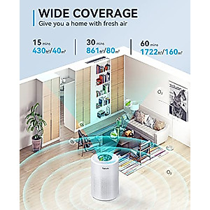 Air Purifier for Bedroom, H13 True HEPA Air Purifier for Home Large Room Up to 1722ft², with Night Light, 4 Timer, Light, Child Lock for Allergies Pets Dust Smoke Pollen Dander Hair Smell and Dog Odor