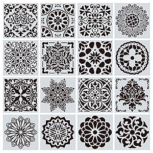 16 Pcs (6 x 6 Inch) Reusable Stencils, Mandala Stencils Mandala Dot Painting Templates Stencil for Painting Art Scrapbook (white-16pcs)