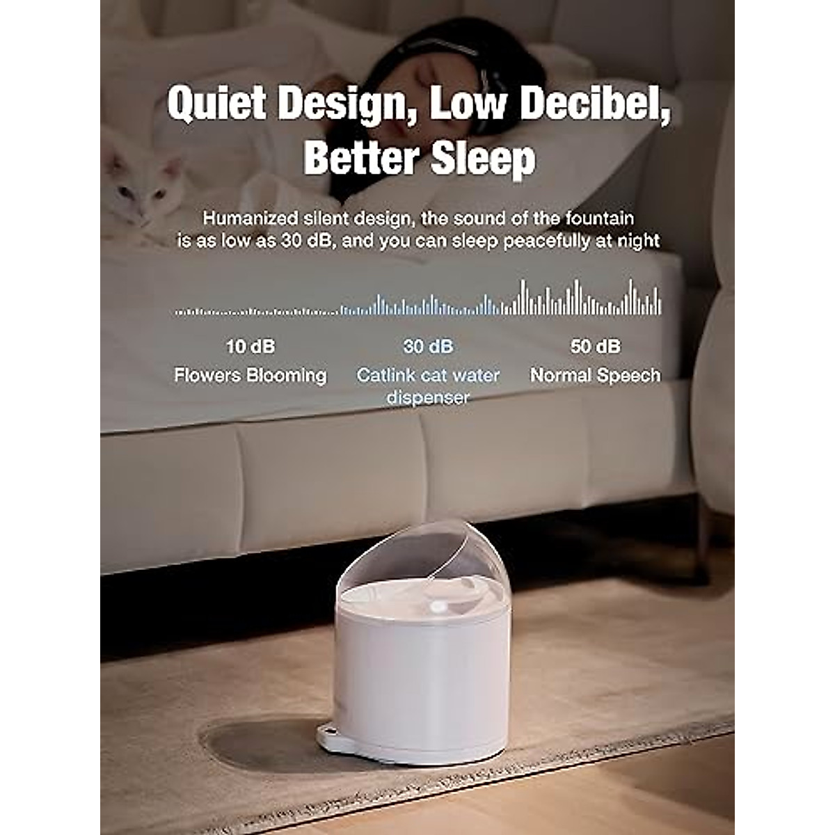 CATLINK Cat Water Fountain with Wireless Pump, 91.71oz/2.6L, Ultra Quiet, Ultrafiltration, Health Monitoring, for Cat Inside, App Control, Automatic Pet Drinking Fountains, CATLINK Pure 2