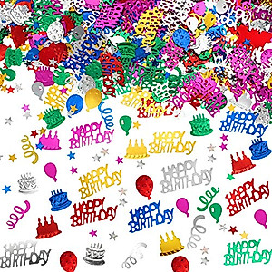 WILLBOND 3000 Pieces Happy Birthday Confetti Birthday Cake Confetti Metallic Foil Balloon Confetti Table Scatter Confetti Decorations for Birthday Party, Baby Shower,DIY Arts and Crafting(Multi-Color)