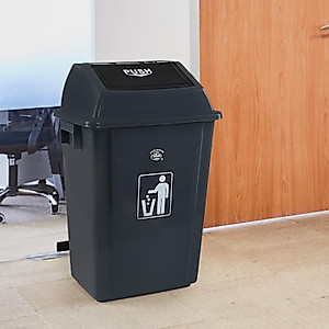 Rinboat 18 Gallon Plastic Swing Top Trash Cans, Large Waste Bins with Lids, Grey, 4 Packs