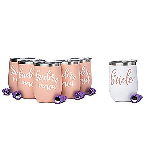Tumbly Bridesmaid Proposal Gifts - Bride and Bridesmaid 6 Pack -12oz - Bridesmaid Gifts - Bridesmaid Gifts Sets of 6 - Bridesmaids Gifts Set - Bridal Party Gifts - Bachelorette Party Cups
