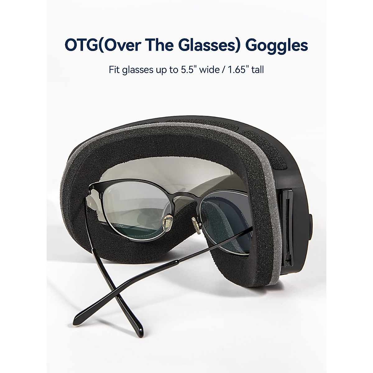 COPOZZ Ski Goggles, G1 OTG Snowboard Snow Goggles for Men Women Youth, Interchangeable Double Layer Anti Fog UV Protection Lens, Polarized Goggles Available (G1-Black Frame Silver Lens (VLT 10.1%))