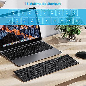 Trueque Wireless Keyboard, Full Size Ultra Slim Keyboard with Silent Keys, Number Pad, 2.4 GHz Wireless Ergonomic USB Computer Keyboard for Laptop, Windows, PC, Desktop, Mac, Black