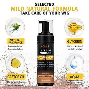 Lace Tint Melting Hair Mousse, 6.8 fl oz Lace Tint Mousse for Women Hair Wigs Lace Wigs Toupees and Hairpieces Natural Finishing Lace Color, Lace Tint for Wigs Tool Set (Light Brown)