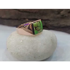 Green Copper Turquoise Ring, Mens Ring, Women Ring, 925 Solid Sterling Silver Ring, Signet Ring, Turquoise Gemstone Ring, Handmade Jewelry, Promise Ring for Partner (In copper, 10.50)