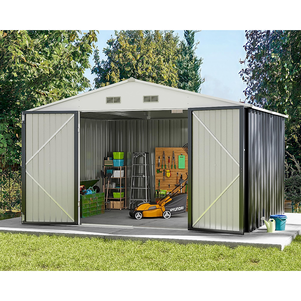 Greesum Outdoor Storage Shed 10FT x 8FT, Steel Utility Tool Shed Storage House with Door & Lock, Metal Sheds Outdoor Storage for Backyard Garden Patio Lawn, Gray