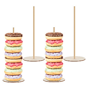 Ponpon 4pcs Wood Donut Stands Bagels Display Holder Reusable Doughnut Dessert Stand for Wedding Birthday Treat Parties