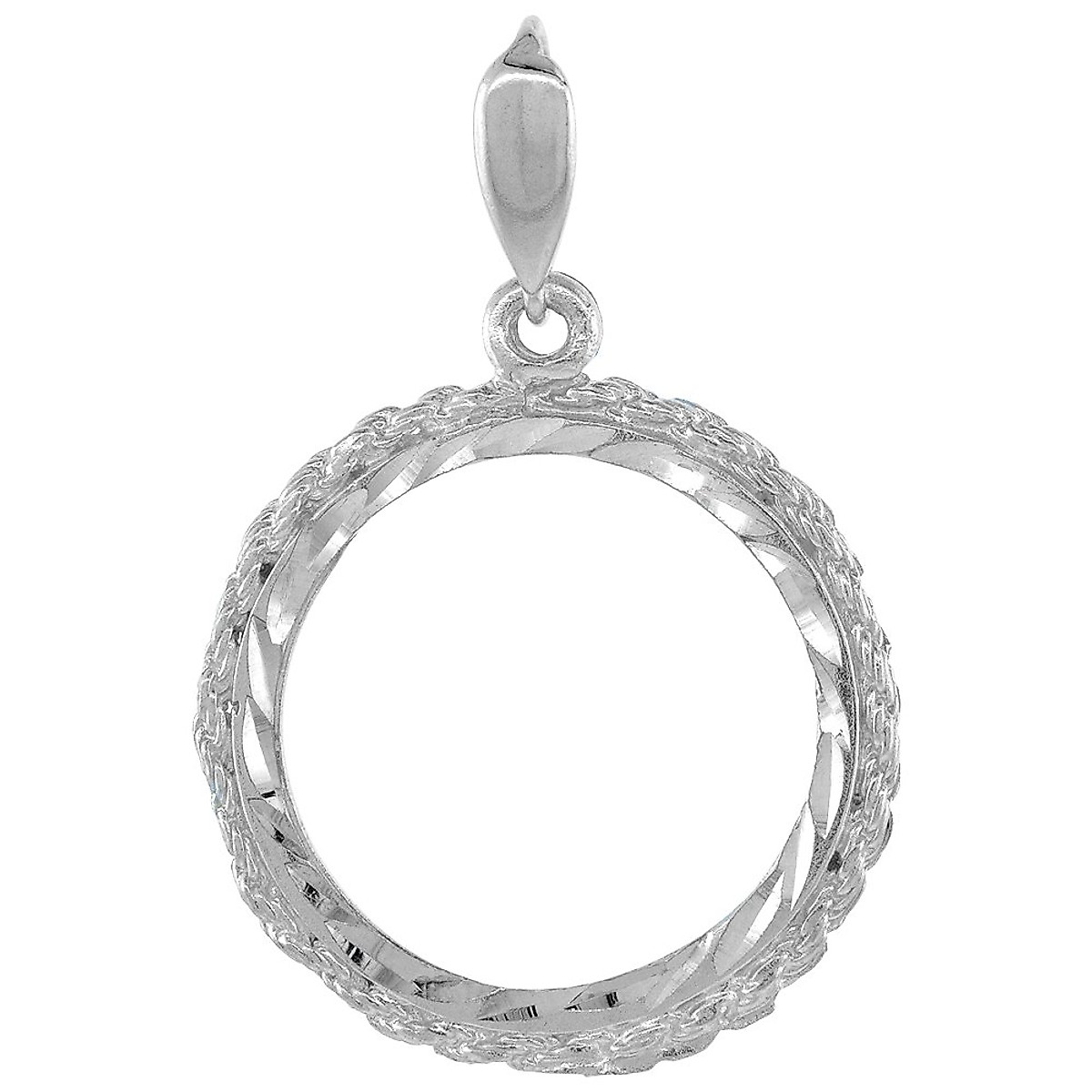 Sterling Silver Nickel Bezel 21 mm Coins Prong Back Rope Edge Diamond Cut 5 Cent Coin NOT Included