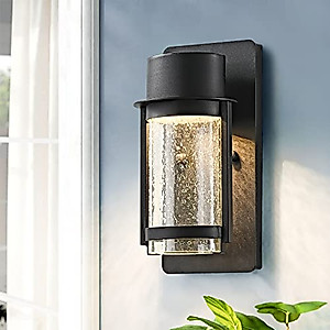 UP TO NEW Outdoor LED Wall Light Fixture, 3000K Porch Light Wall Sconce with Seeded Glass, Matte Black Wall Lantern Exterior Lighting for House Backyard Patio