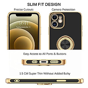 BENTOBEN Compatible with iPhone 12 Mini Case with 360° Ring Holder, Shockproof Kickstand Support Car Mount Women Men Non-Slip Protective Phone Case for iPhone 12 Mini 5.4", Black/Gold