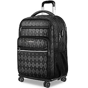 Rolling Backpack, Waterproof Travel Backpack with Wheels for Men Women Adults, 17 Inch Wheeled Roller Bag with USB Charging Port, Carry on Luggage Laptop Backpack for Business College School, Black