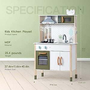 ROBOTIME Wooden Play Kitchen for Kids, Toys Kitchen with Light & Sound & Range Hood, Kids Kitchen Playset with Plenty of Play Features, Pretend Play Kitchen Set for Girls Boys Ages 3+