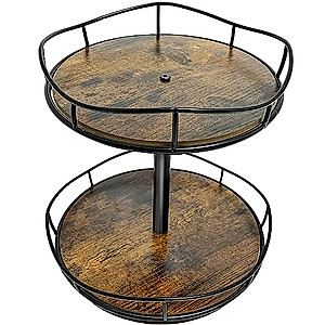 Wood Lazy Susan Organizer Spice Rack - Revolving 10 inch Space Saving Turntable for Kitchen Countertop Pantry Cabinet Organization Storage, Black