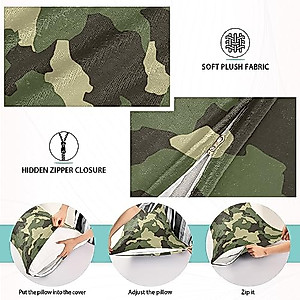 Camouflage Army Green Pillow Cases King Size Velvet Pillow Covers Super Soft Decorative Pillowcase with Zipper for Bedroom Sofa Couch Home Decoration