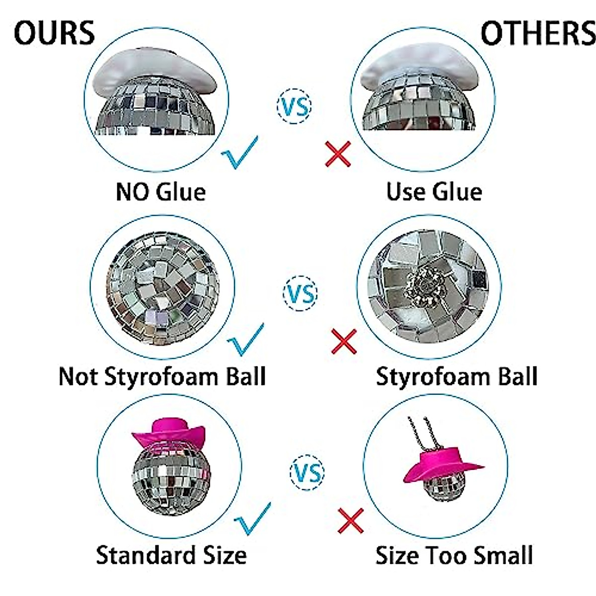 SPANSEE Pink Disco Ball Car Accessory,Disco Mirror Ornament,Disco Cowboy Hat Accessory,Car Ball,Disco Charm,Disco for Car,Cute Accessories