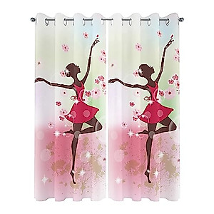 Outdoor Curtains for Patio 2 Panels Set Ballet Dadcing Girl Under Pink Flower Tree Waterproof Privacy Outside Curtain Sun Blocking Grommet Blackout Drapes for Porch Gazebo Pergolas Balcony 52x95 Inch