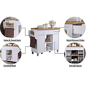 Hodedah Import Island with Spice Rack & Towel Rack Kitchen Cabinet