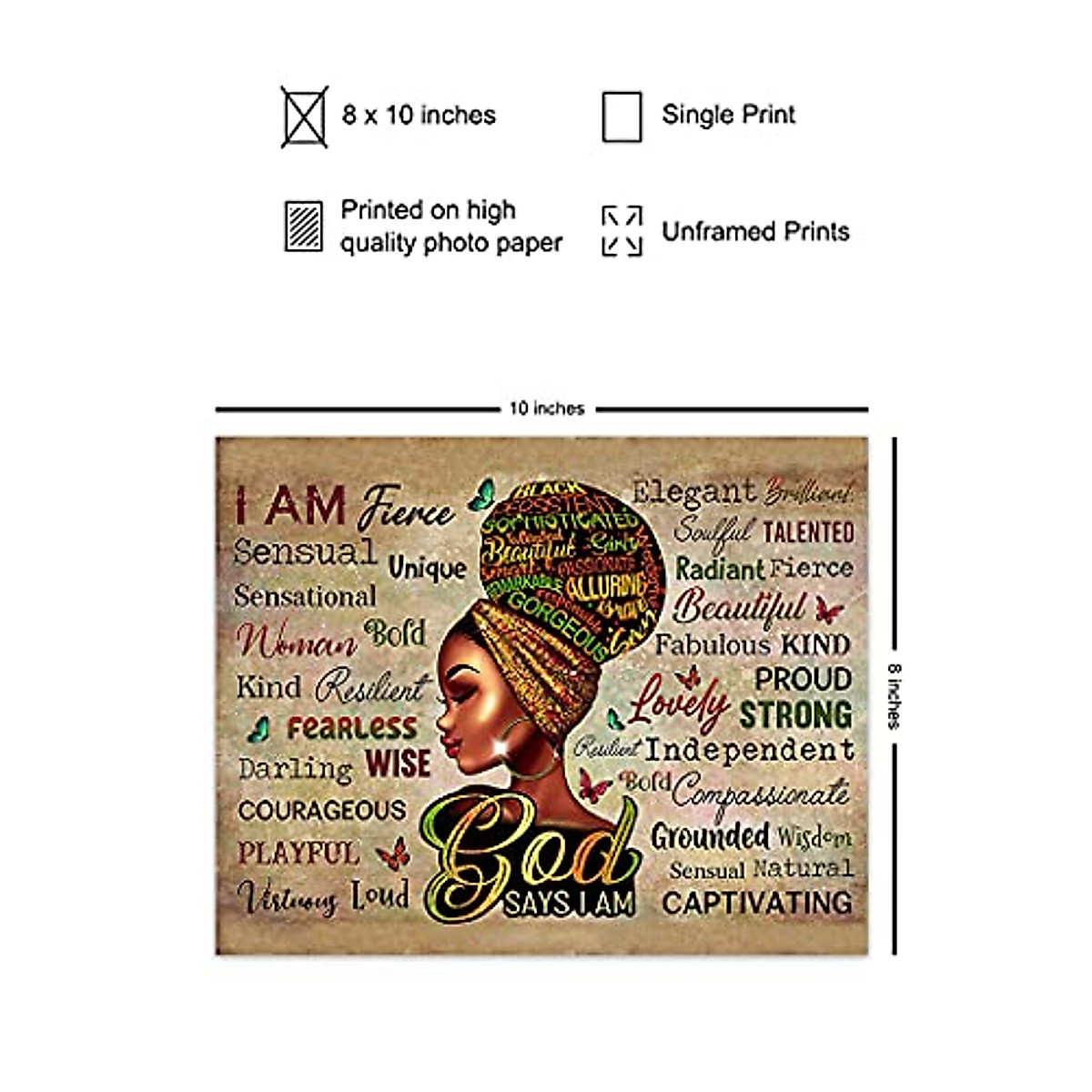 African American Women Positive Affirmations - Black Wall Art - Religious Christian Gifts for African American Girls - Inspirational Spiritual Positive Quotes Sayings Poster Picture - God Says You Are