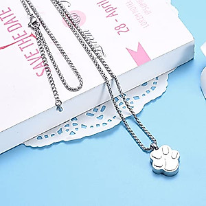 ADENLA Free Engrave Pet's Name - Dog Paw Stainless Steel Cremation Urn Necklace for Ashes Keepsake Memorial Jewelry,1