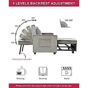 Litbird Convertible Chair Sleeper Bed, Futon Chair Turns Into Bed, Sofa Chair for Living Room, 3 in 1, Imitation Flannel, Sky Gray