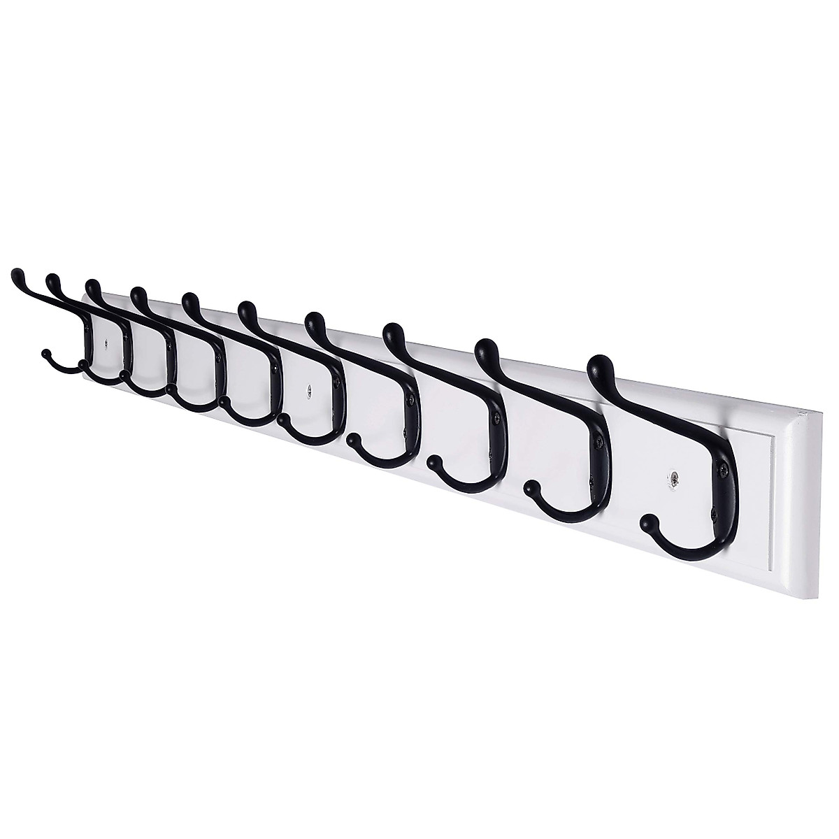Dseap Coat Rack Wall Mounted: 10-Hooks, 16" Hole to Hole, 38-1/4" Long, Wood Coat Hooks Wall Mounted, Hook Rack, Hook Rail, Hooks for Hanging Coats, White & Black