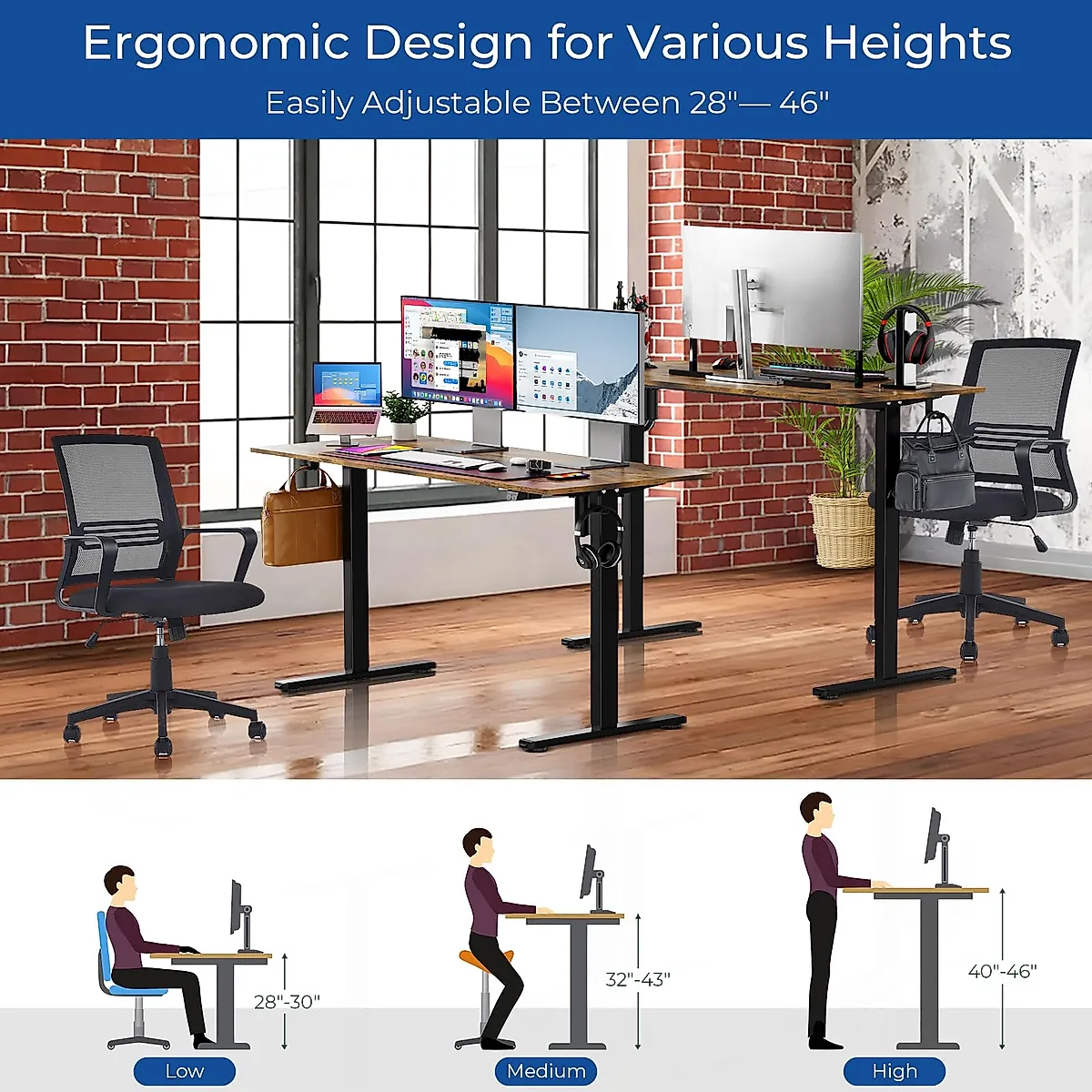 Our Modern Space Height Adjustable 40" Electric Standing Desk - Upgraded Ultra Durable Home Office Large Rectangular Computer Table or Laptop Sit Stand Workstation - 40 x 24 Inch