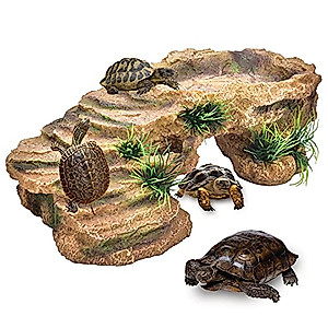 MeiMeiDa Turtles Basking Platform Tortoise Resin Dock Reptile Habitat Climbing Ornament Floating Ledge Aquarium Decoration for Small Lizards, Frogs, Snakes,Chameleon