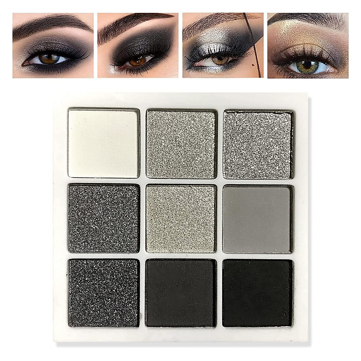 MAEPEOR Black Grey Eyeshadow Palette 9 Colors Cool Toned Matte Glitter Eyeshadow Palette Longlasting Waterproof Smoky Eye Shadow for Girls and Women (Set 1, Black Grey)