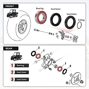 Front & Rear Wheel Bearings Seals for Yamaha Rhino 450 Rhino 660 Rhino 700 2005-2013, OEM# 93106-42800-00 93106-38800-00 93106-38047-00
