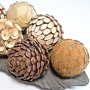 CIR OASES Decorative Filler Balls for Centerpiece, 6 PCS 3.5 Inch Natural Tone Bowl&Vase Filler Balls for Home Decoration, Dough Basket Fillers