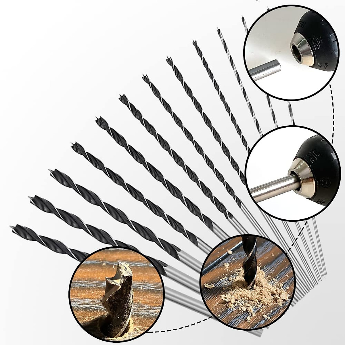 COMOWARE 12" Extra Long Brad Point Drill Bit Set, 12 Pcs High Carbon Steel Long Drill Bit, Long Drill Bits for Wood, Plastic, PVC, Composite & Rubber, 1/8", 3/16", 1/4", 5/16", 3/8", 7/16", 1/2"