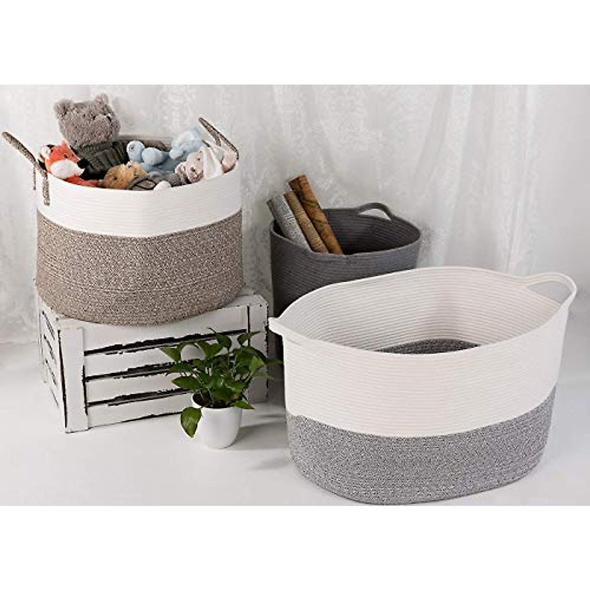 INDRESSME XXX Large Rope Basket (Set of 2)-Woven Pillow, Blanket Basket Laundry Basket