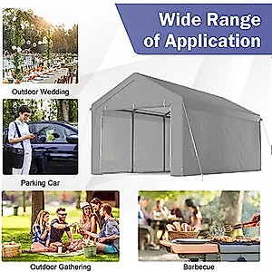Carport 10'x20' Heavy Duty Canopy Steel,Portable Garage Party Tent,Portable Garage with Removable Sidewalls & Doors All-Season Tarp for Car,Truck,SUV,Party(Grey)